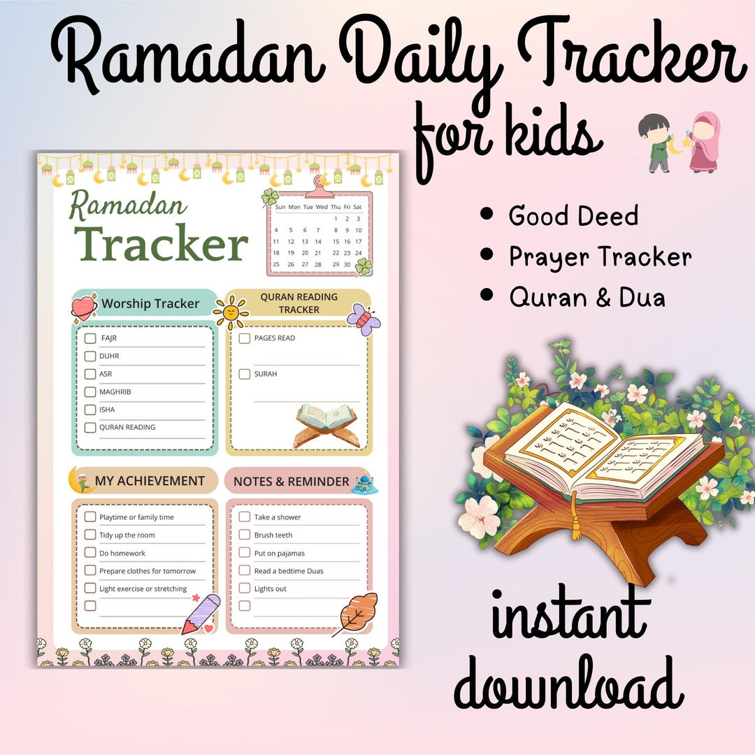 Ramadan Daily Tracker for Kids | Namaz & Quran Tracker | Good Deeds ...