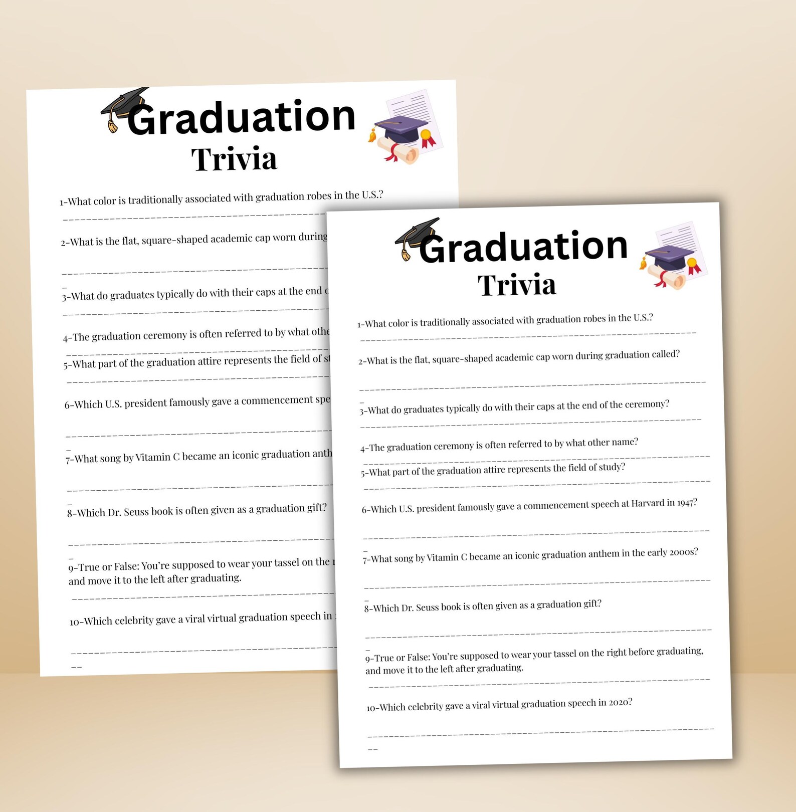 Printable Graduation Trivia Game, Graduation Gifts, Grad Party Games ...