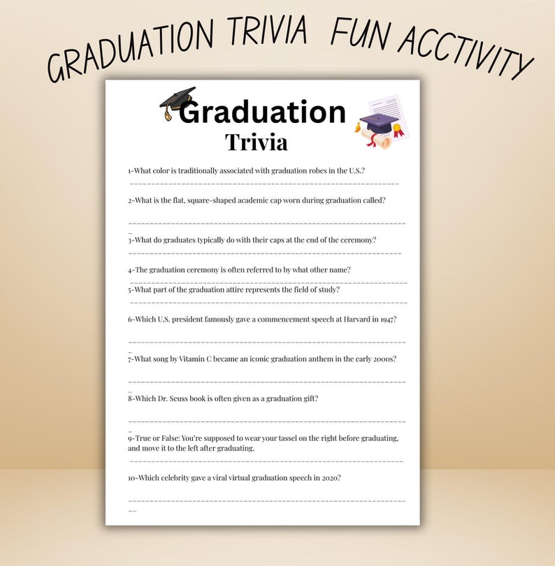 Printable Graduation Trivia Game, Graduation Gifts, Grad Party Games ...