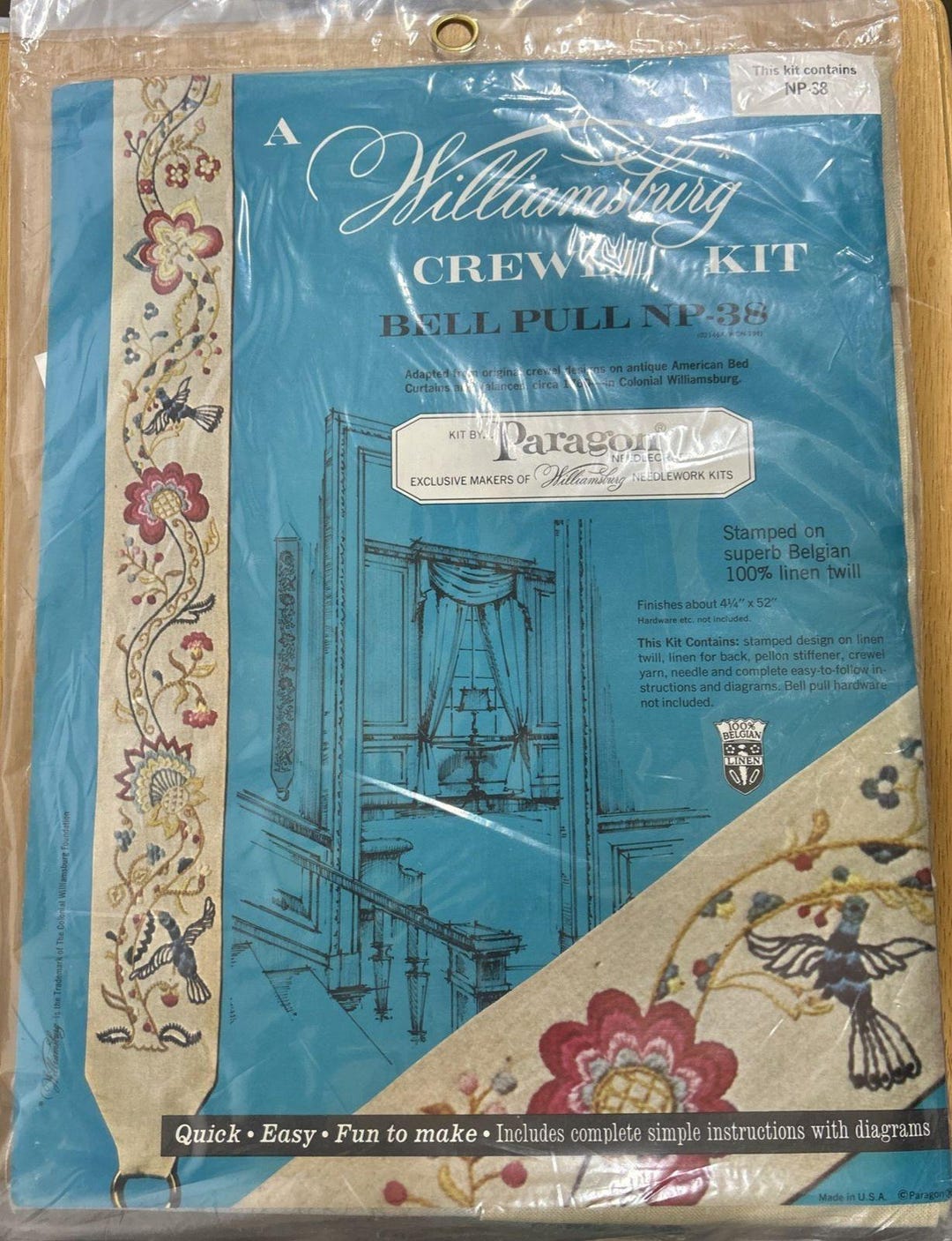 NOS Paragon Crewel Embroidery Williamsburg Needlework Bell Pull Kit ...