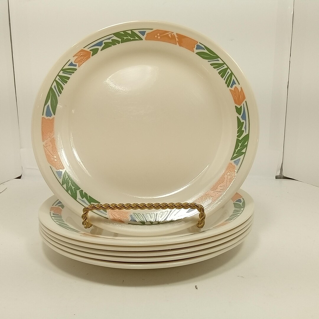 6 Corelle Corning Hibiscus Salad Plate SET 7 1/4" Blue Orange Green ...