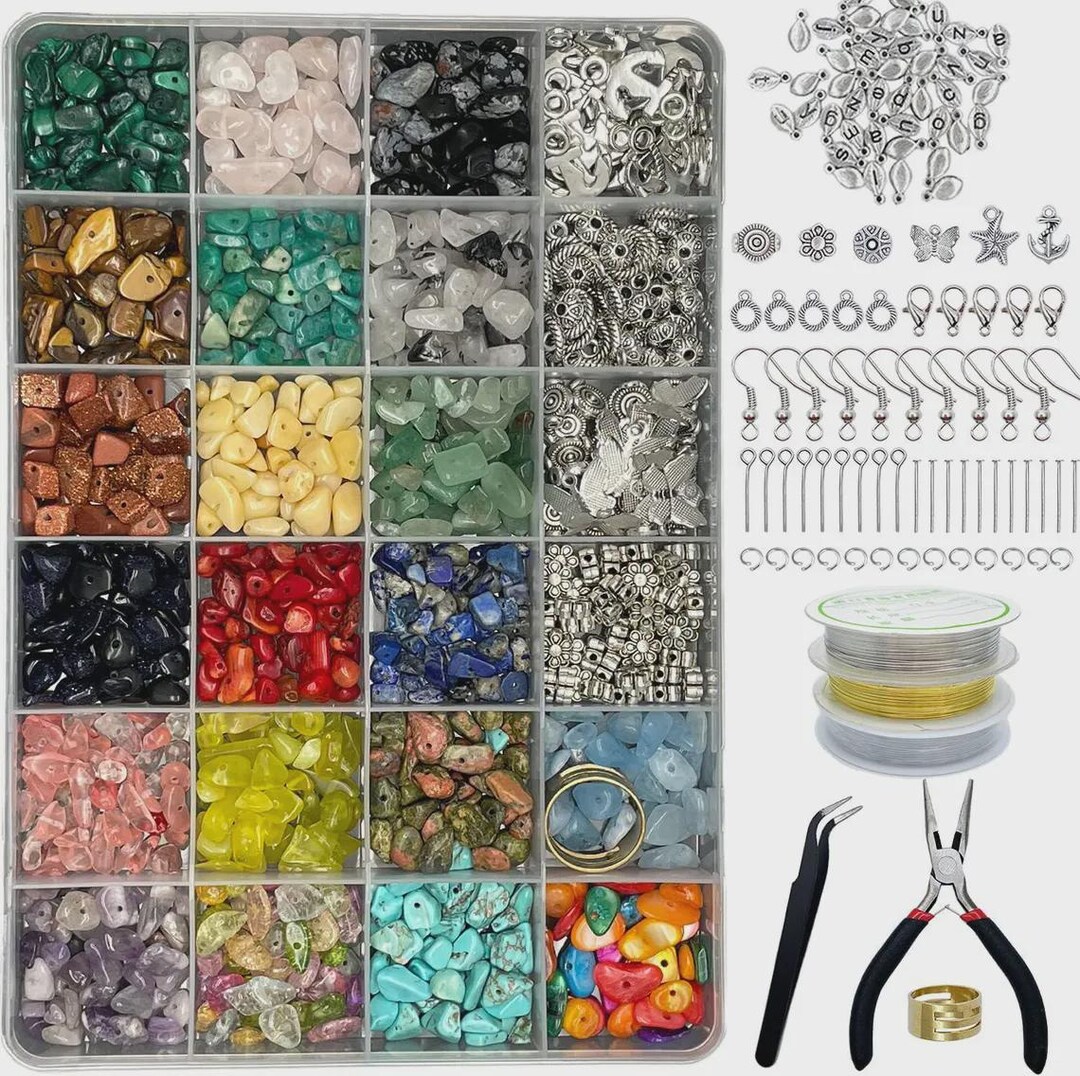 Crystal Jewelry Making Kit With Gemstone Chip Beads, Jewelry Wire ...