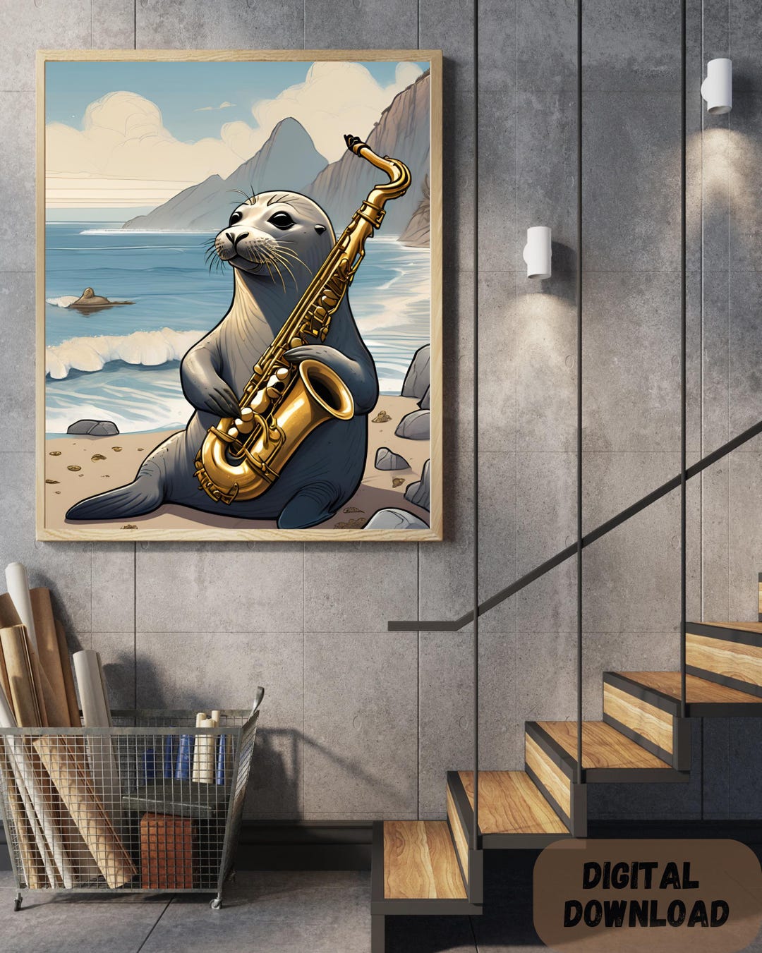 Seal Playing Saxophone Wall Art – Funny Digital Download, Coastal ...