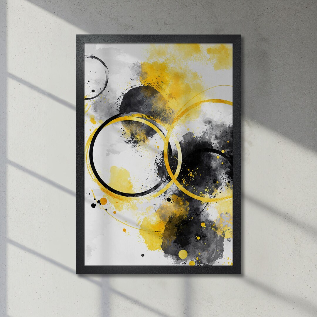 Black and Yellow Circles Abstract Art Print: Modern Geometric Poster - Etsy