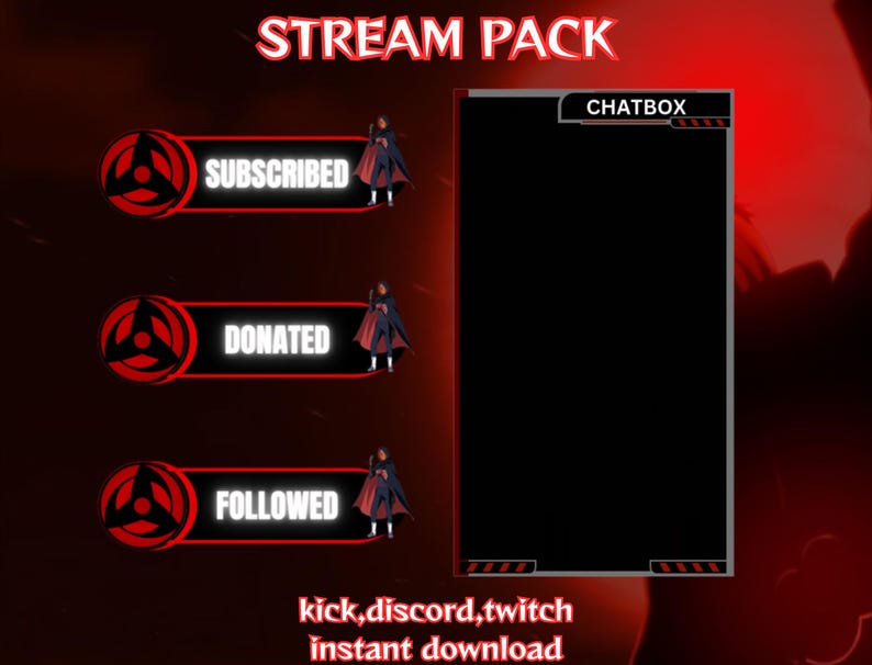 Anime Stream Overlay Pack | Animated Screens, Panels, Webcam (digital ...