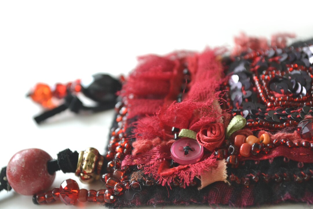 Felted Wool Necklace Decorated With Bead Embroidery and Buttons - Etsy