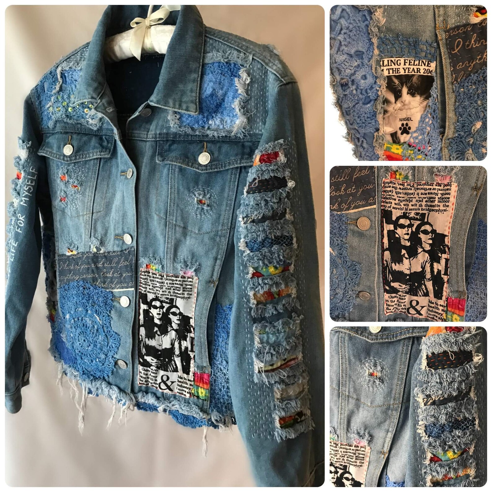 Upcycled Jean Jacket Hand Stitched With Unique One of the Kind - Etsy
