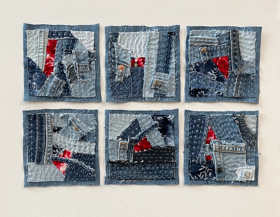 Denim Jean Patches Handcrafted Boro Sashiko Patch: Unique Denim Mending ...