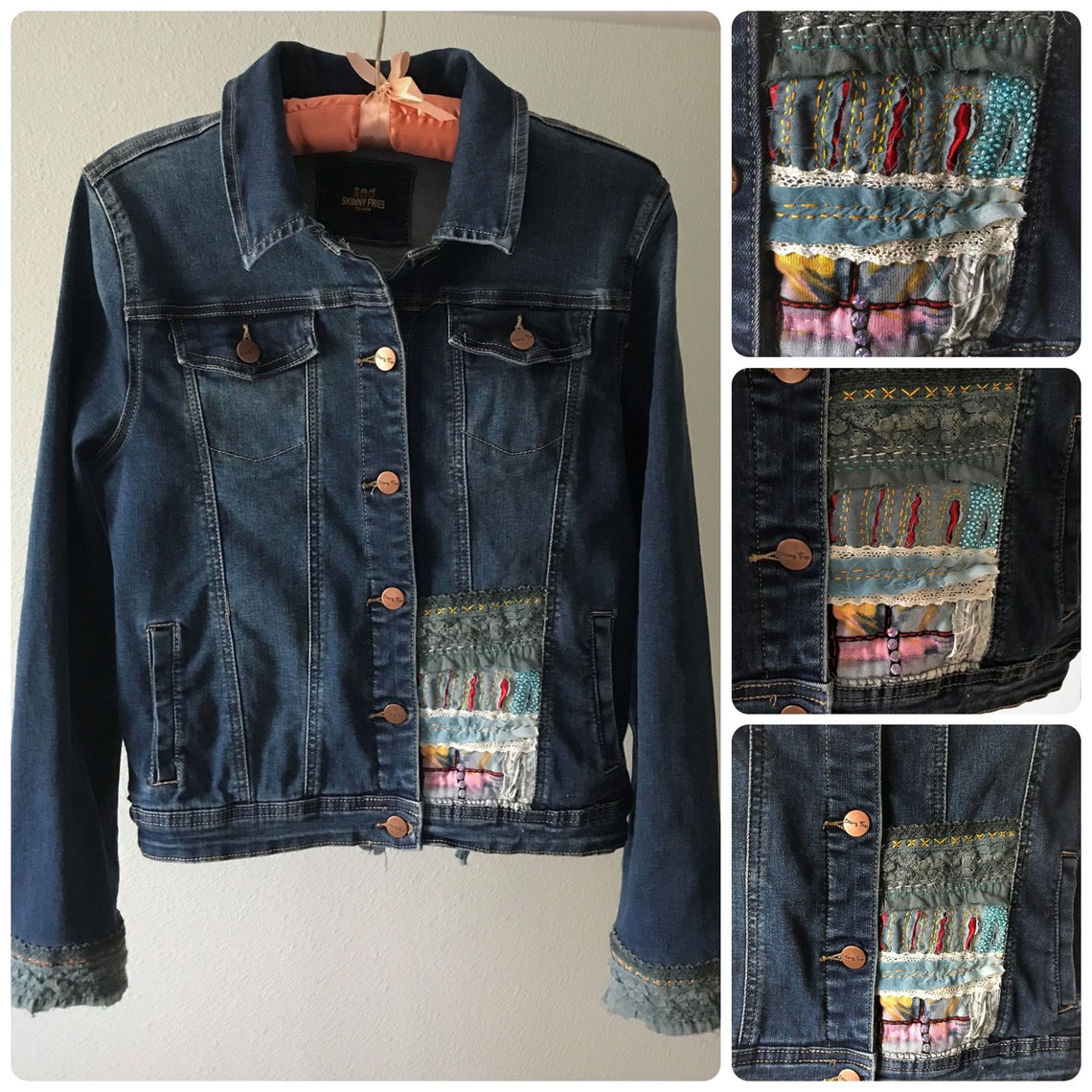 Upcycled Jean Jacket Hand Stitched With Unique One of the Kind ...