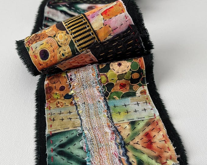 Hand Stitched Textile Snippet Roll – Boho Fabric Collage, Journals ...