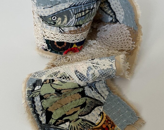 Colorful Patchwork Fabric Art Strip – Textile Collage With Mixed ...