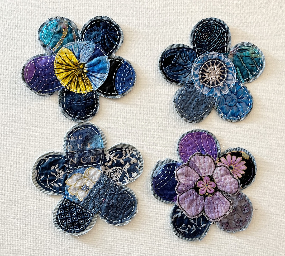 Flower, Sashiko, Boro Patch, Handmade Sew-on Patch, Patch for Jeans ...