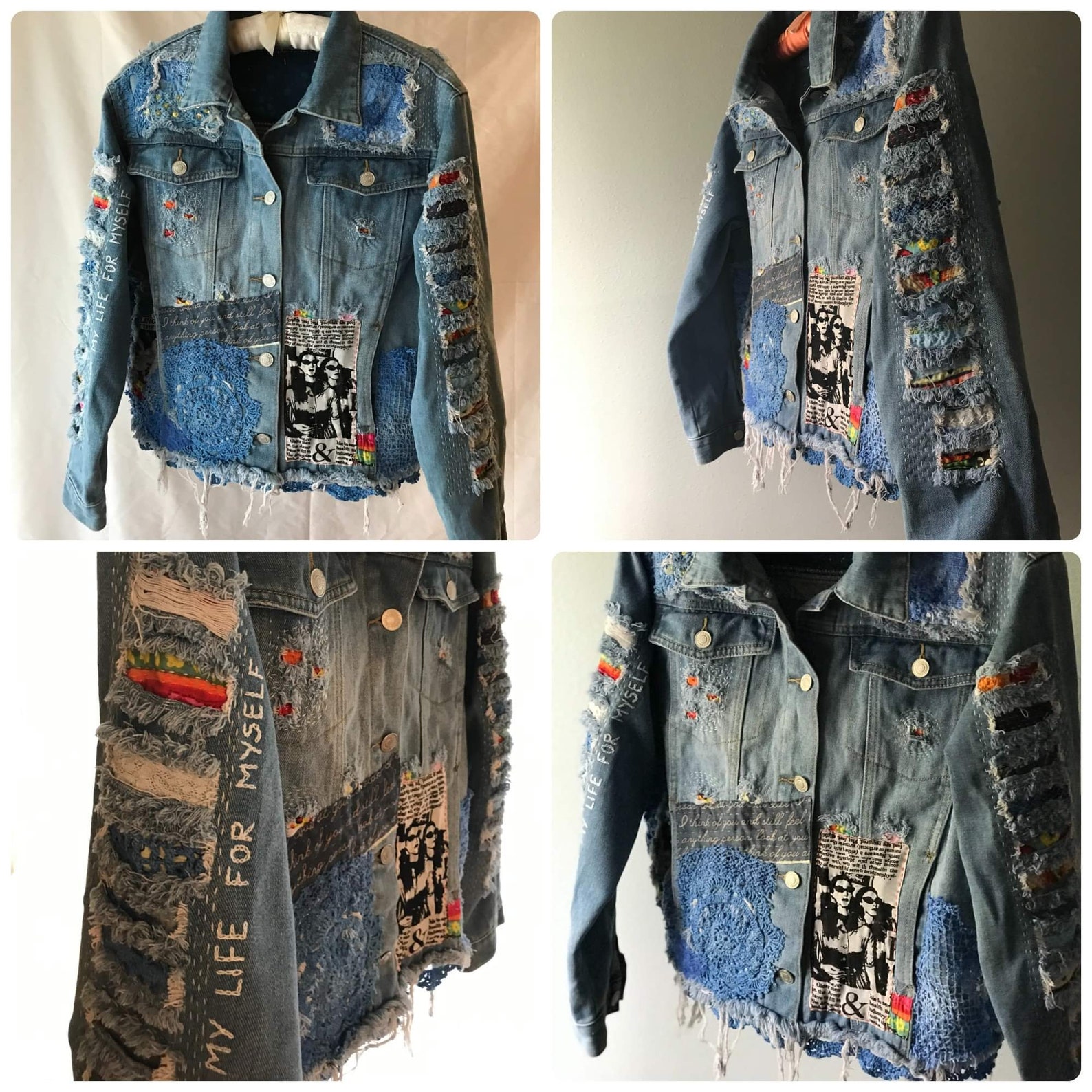 Upcycled Jean Jacket Hand Stitched With Unique One of the Kind - Etsy