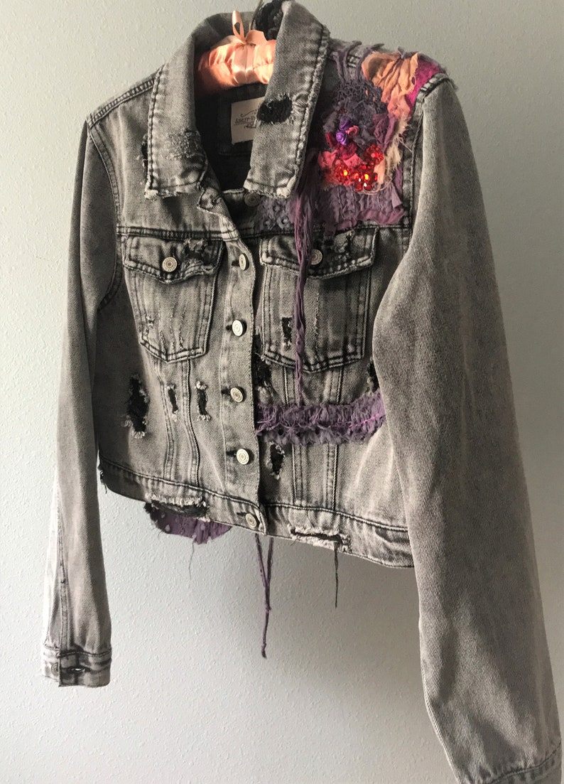 Upcycled Distressed Jean Jacket Hand Stitched With Unique One - Etsy