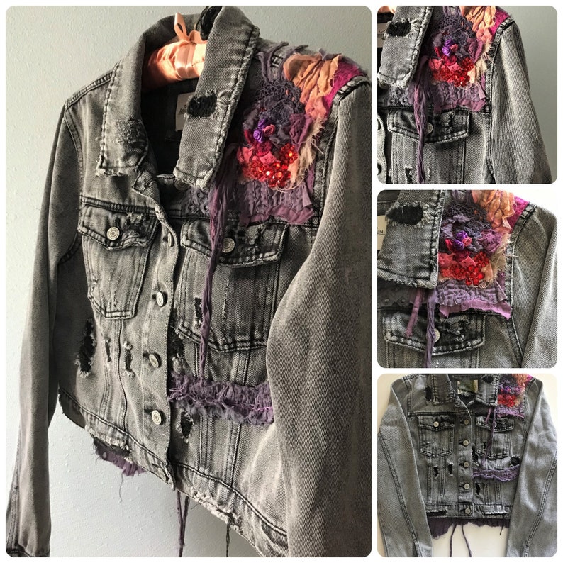 Upcycled Distressed Jean Jacket Hand Stitched With Unique One - Etsy