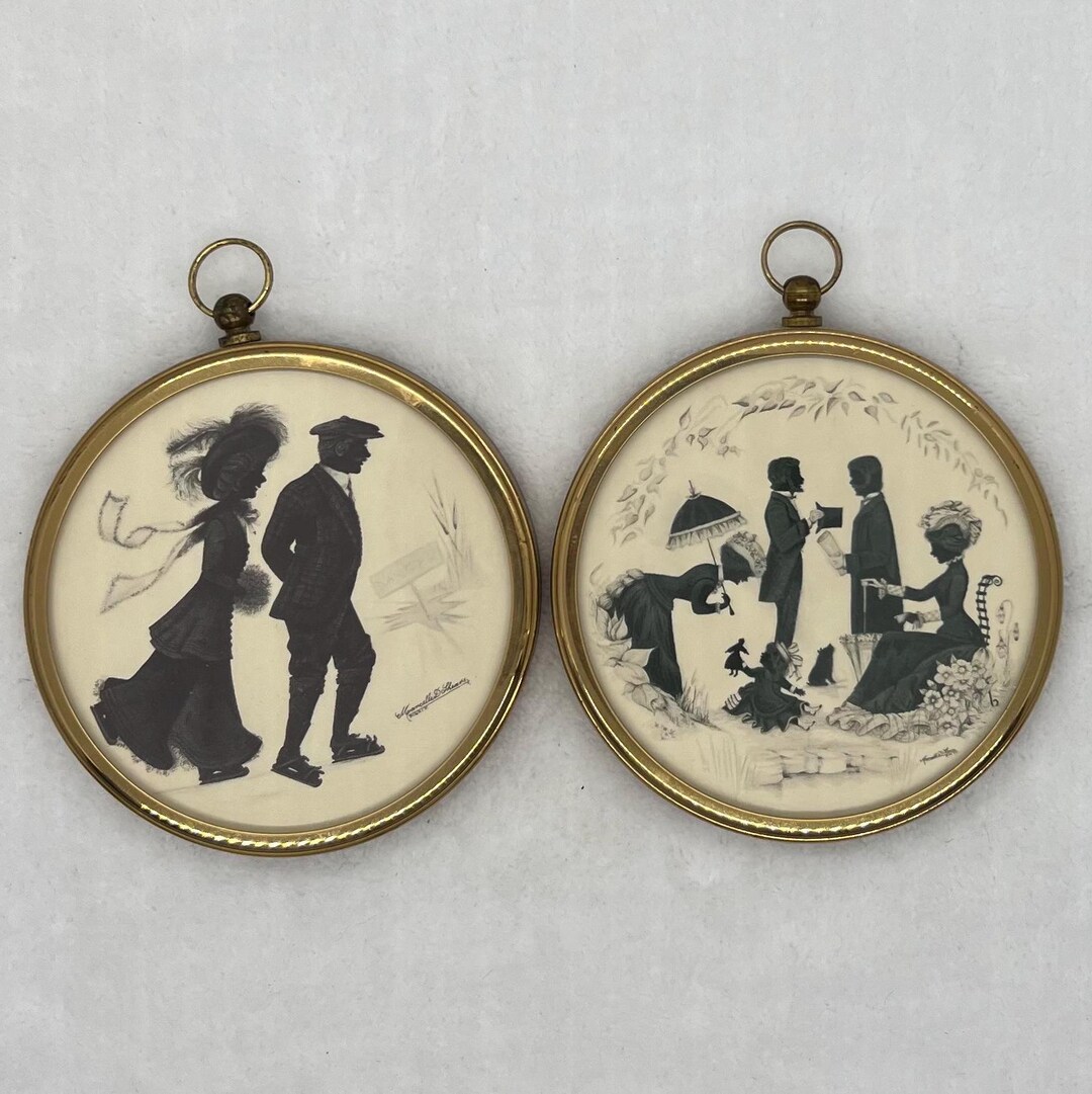 Vintage Peter Bates Miniature Round Silhouette Set in Brass Frames - Etsy