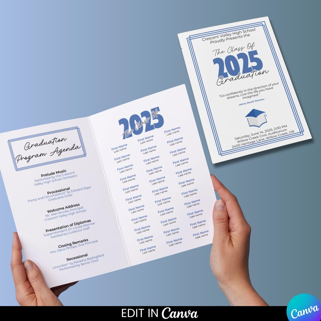 2025 Graduation Program Template, Editable 2025 Graduation Ceremony ...