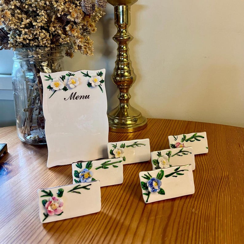 Ceramic Place Cards and Menu | Vintage Wedding Place Cards | Reusable ...