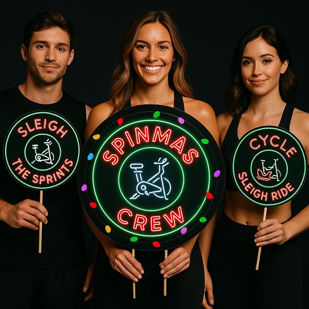 Spinmas Spin Class Christmas Props • Neon Spin Photo Booth Signs ...