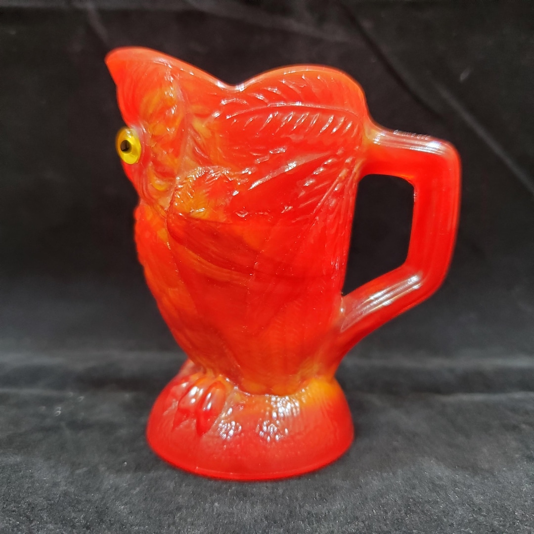 Owl Creamer Mckee by Summit Art Glass Geraldine Red Cadmium Slag Glass ...