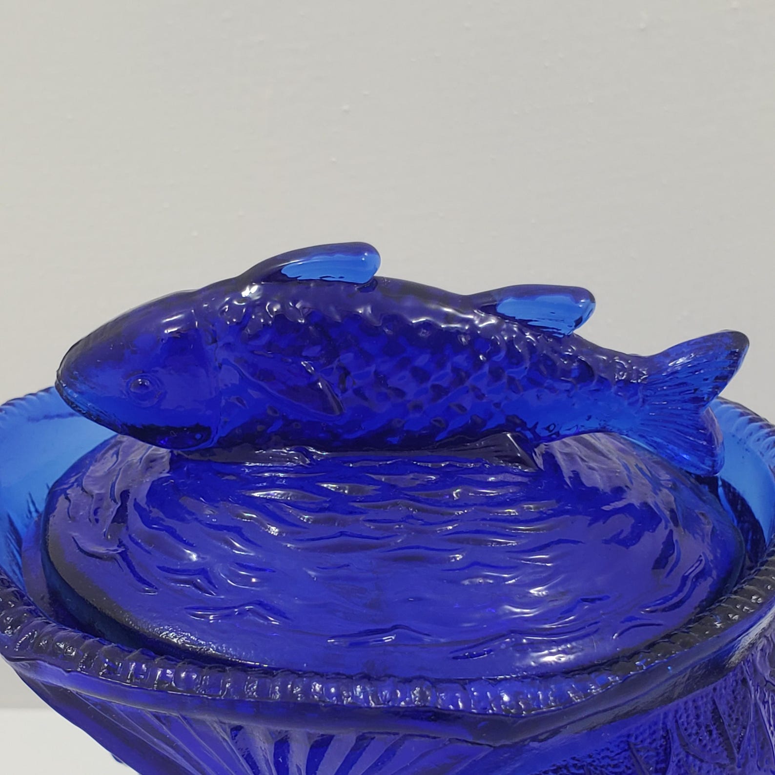 Cobalt Blue Glass Fish Dolphin Kemple Summit Art Glass Covered Dish ...