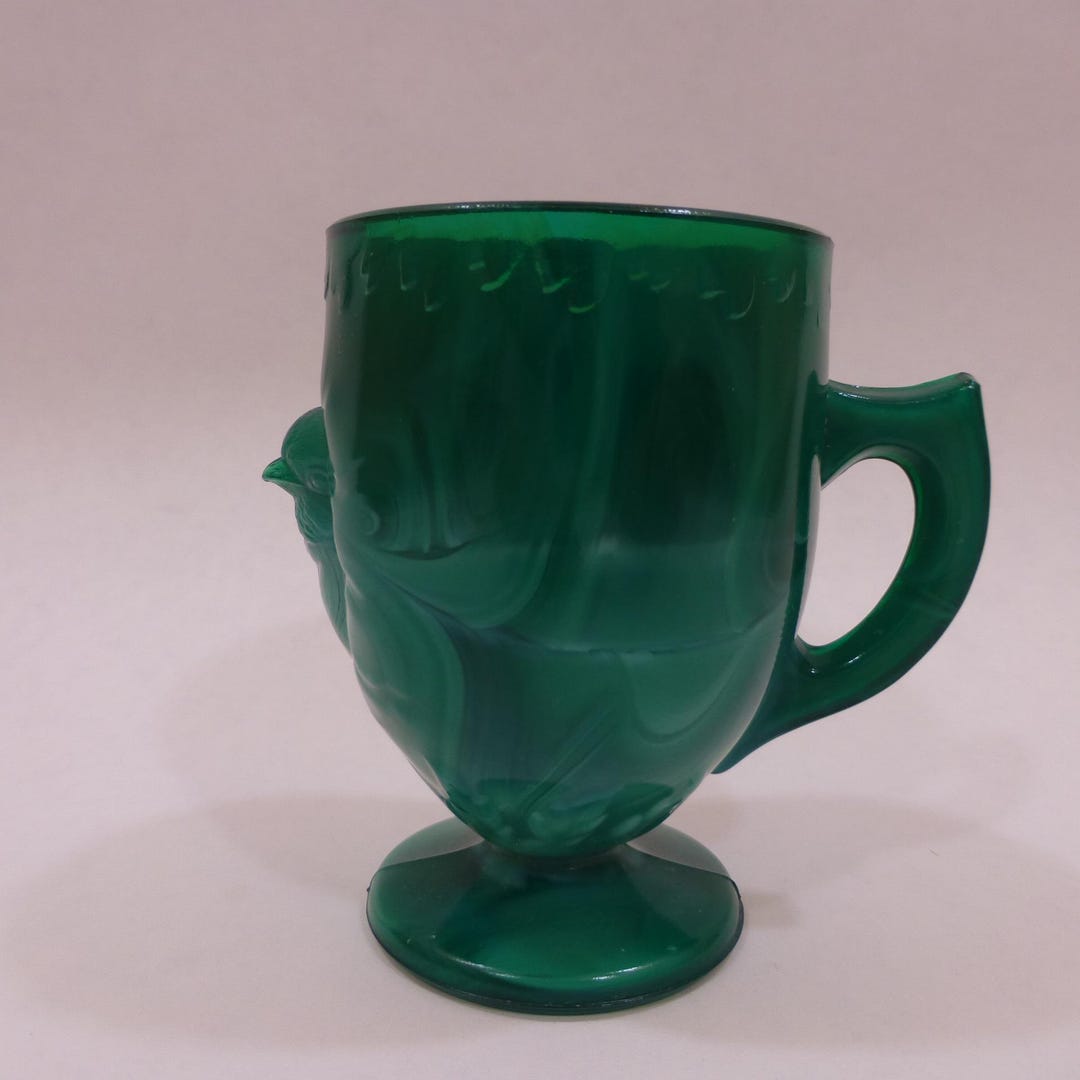 Vintage Emerald Green Slag Glass Chick and Egg Cup Mug Mckee Summit Art ...