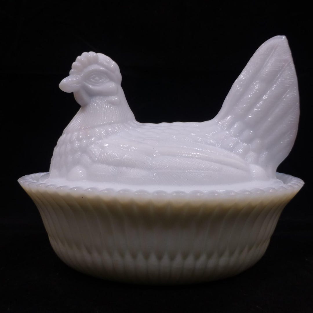 Vintage White Milk Glass Hen on Nest 5.5" Mckee Summit Art Glass ...