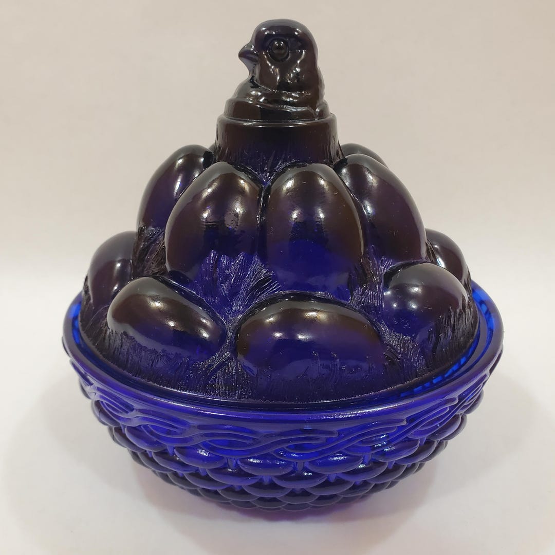 Vintage Cobalt Blue Glass Chick on Egg Pile Westmoreland Summit Art ...