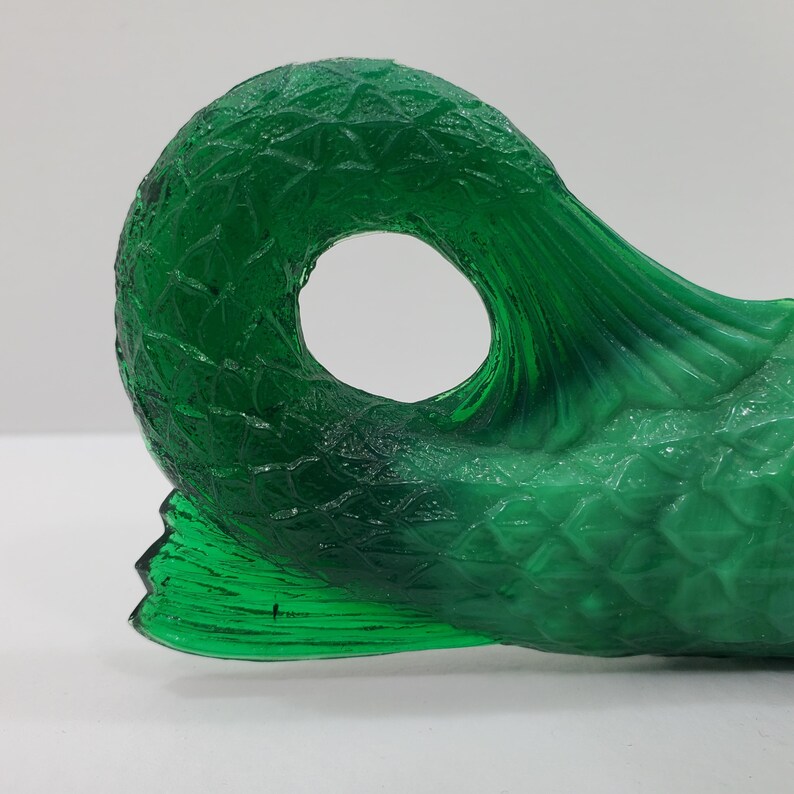 Malachite Green Slag Glass Fish Dolphin Kemple Summit Art Glass Covered ...