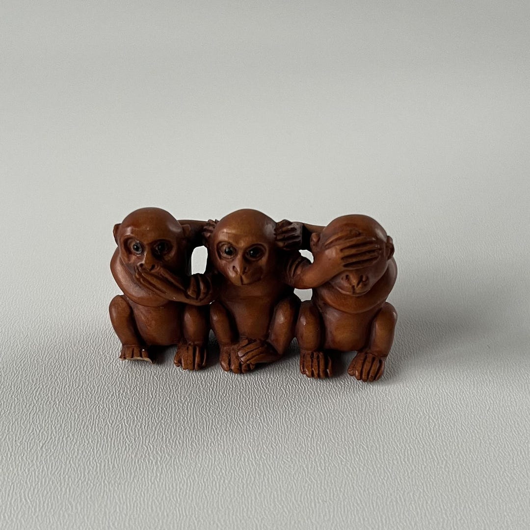 Chinese Netsuke Three Wise Monkeys Figurine – Mini Hand-carved Style ...