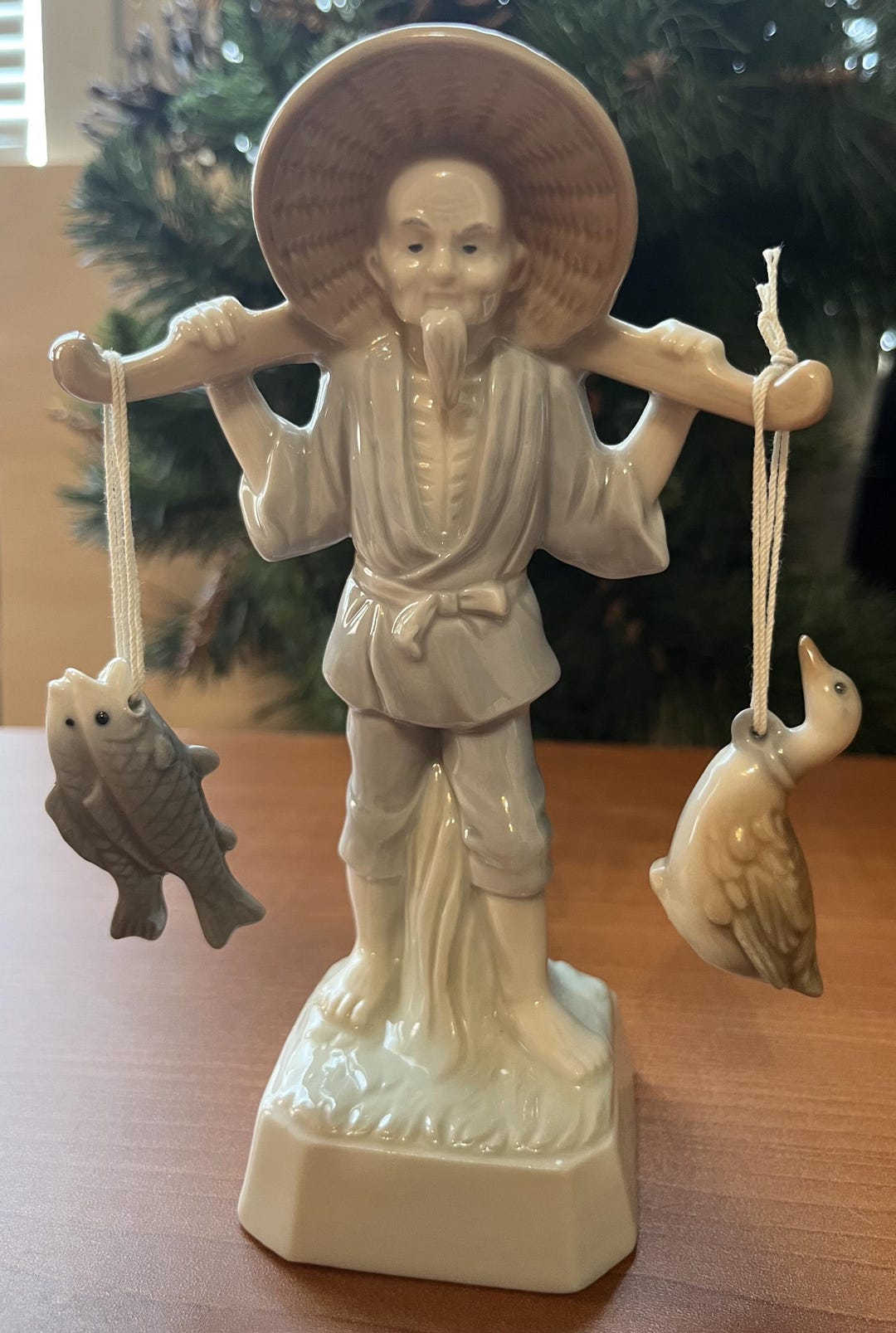 Vintage Fine Porcelain Japanese Figurine of Man Holding Fish & Duck by ...