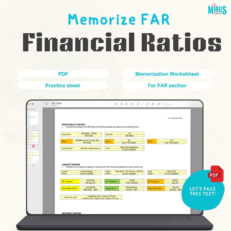 CPA FAR Ratios Memorization Worksheet | Printable Study Tool - Etsy