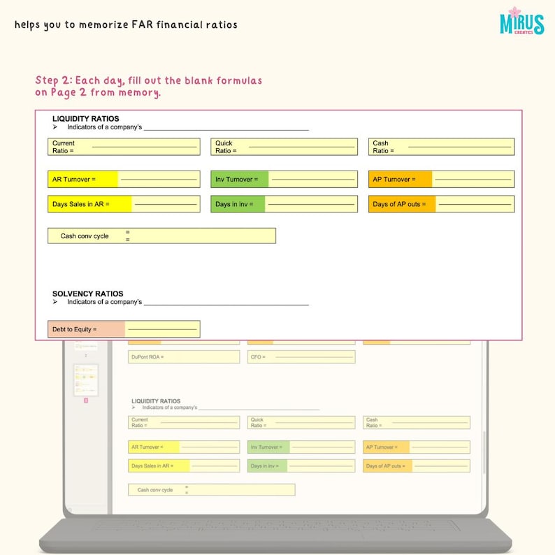 CPA FAR Ratios Memorization Worksheet | Printable Study Tool - Etsy