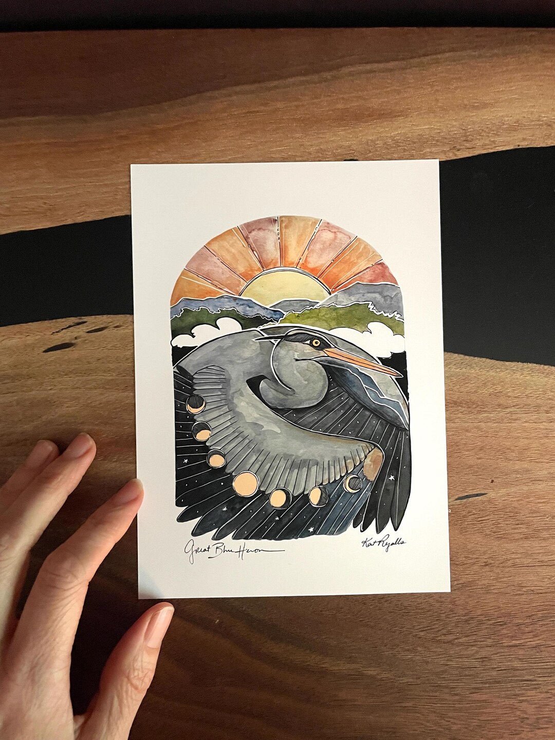 Great Blue Heron Moon Phases , Illustration, Magick, Enchanted Forest ...