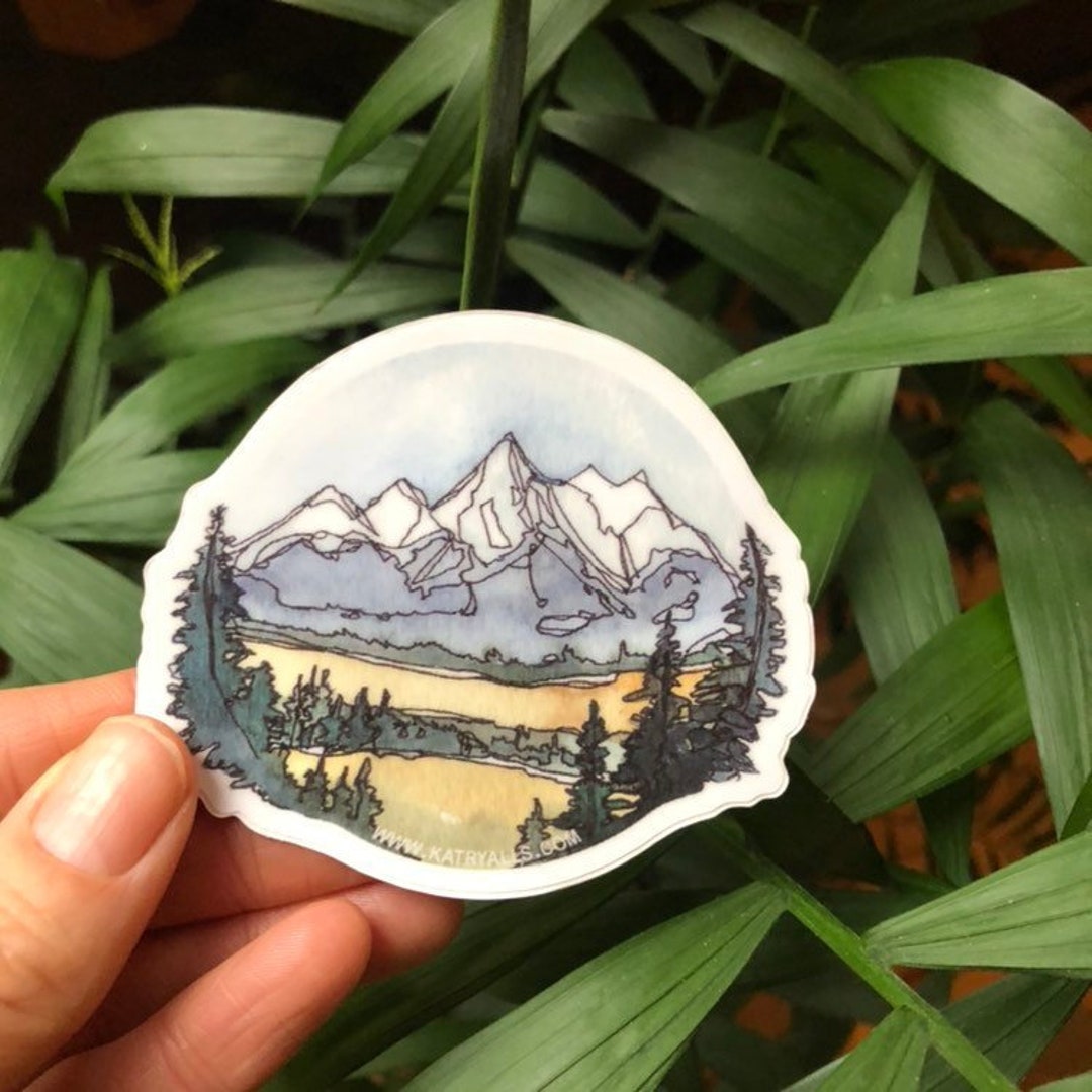 Grand Teton National Park Vinyl Sticker 3" Circle, Watercolor Wyoming ...