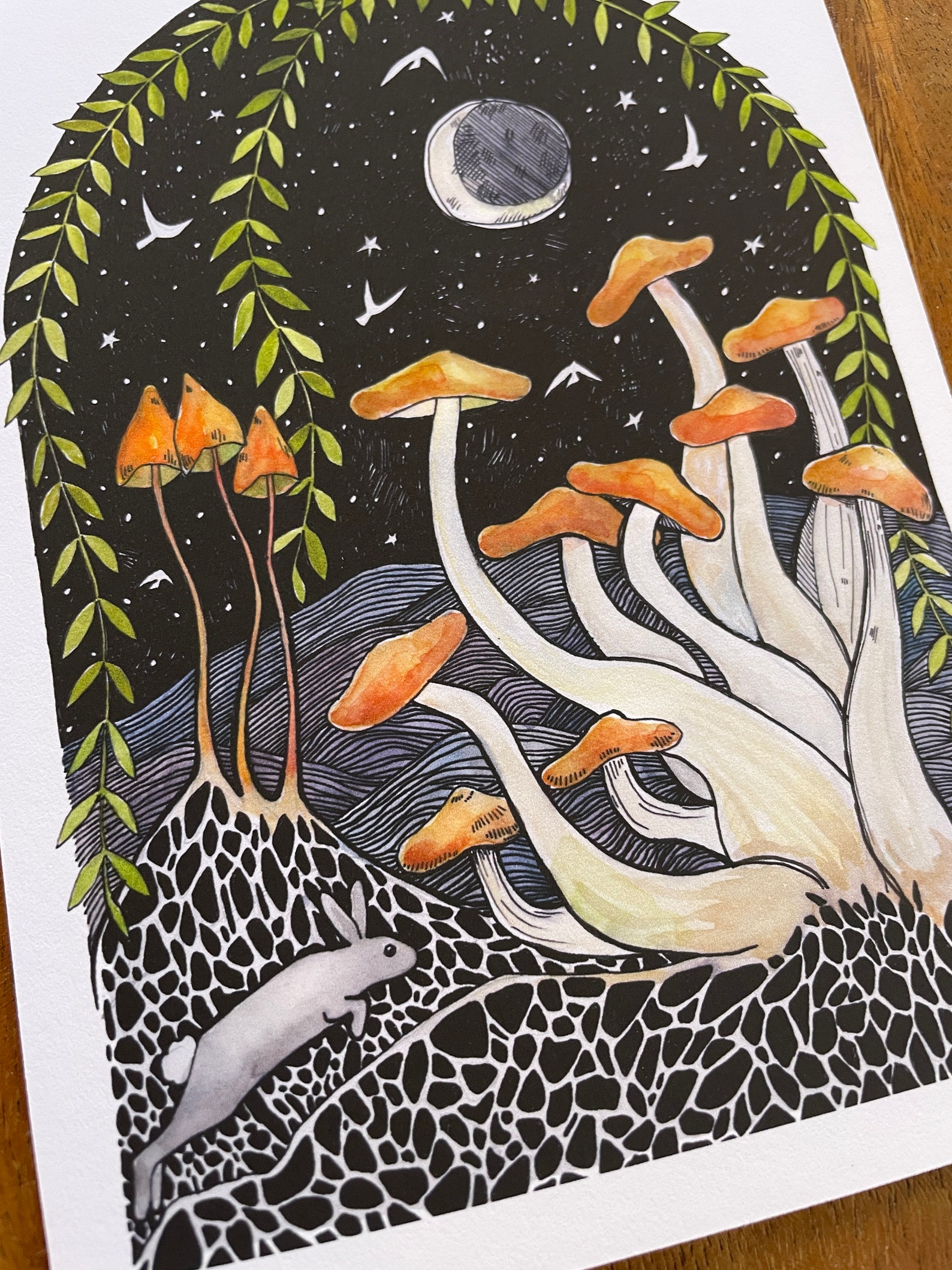 Midnight Mushroom, Illustration, Magick, Enchanted Forest. Fine Art ...