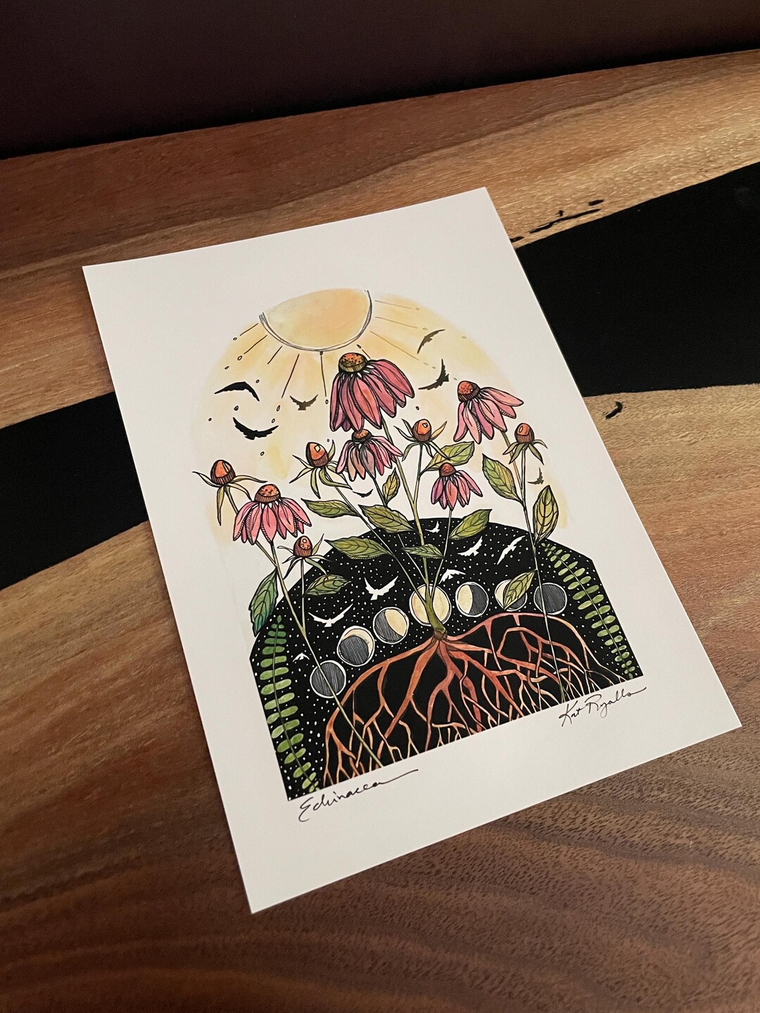 Echinacea Moon , Illustration, Magick, Enchanted Forest. Fine Art Print ...