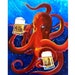 Octopus Painting, Red Octopus Drinking Beer, Animals and Beer, Octopus ...