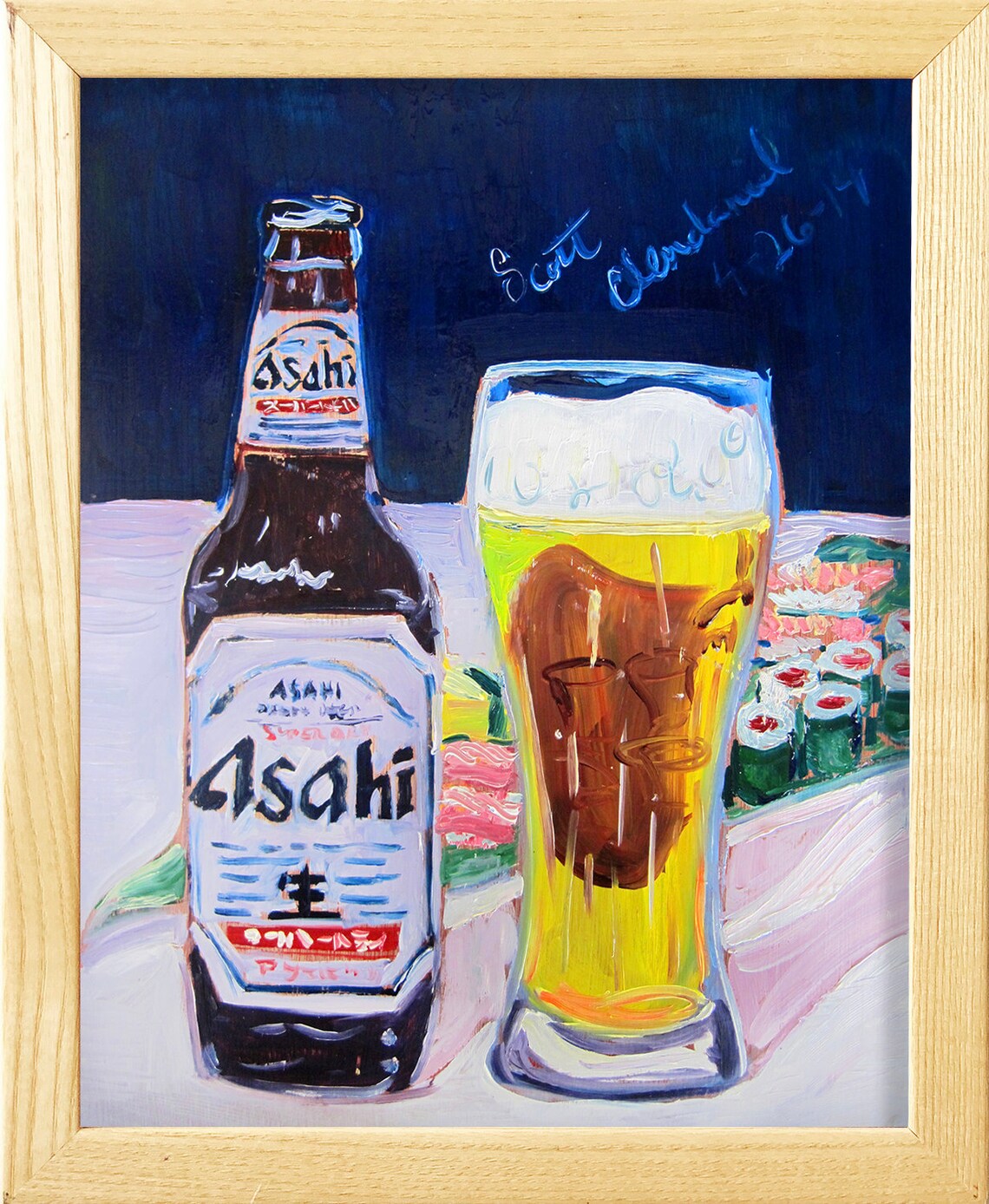 Asahi Beer Painting, Sushi Painting, Japan Beer Art for Him, Japanese ...