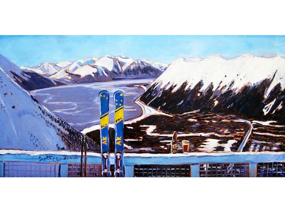 Ski Art Alaska Skiing Painting Mt. Alyeska Downhill Skis - Etsy