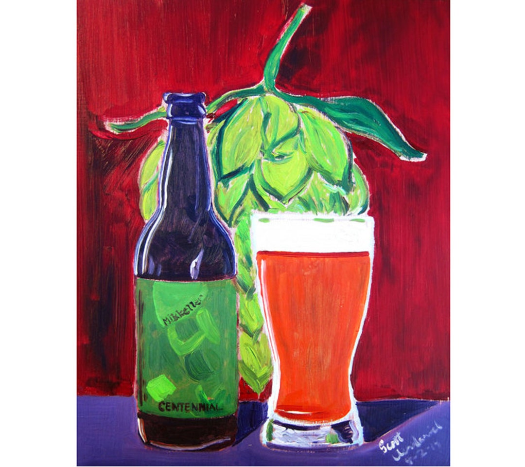 Mikkeller Beer Poster, Centennial IPA, Beer Hops Flower Bud Art, Craft ...