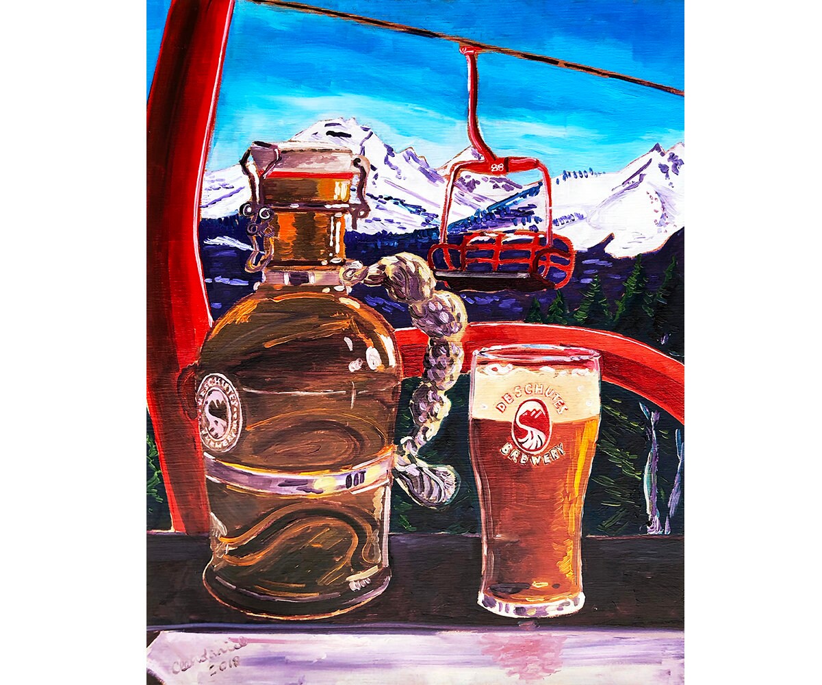 Red Chair NWPA, Mt. Bachelor Skiing Painting, Red Chair Ski Lift Art ...