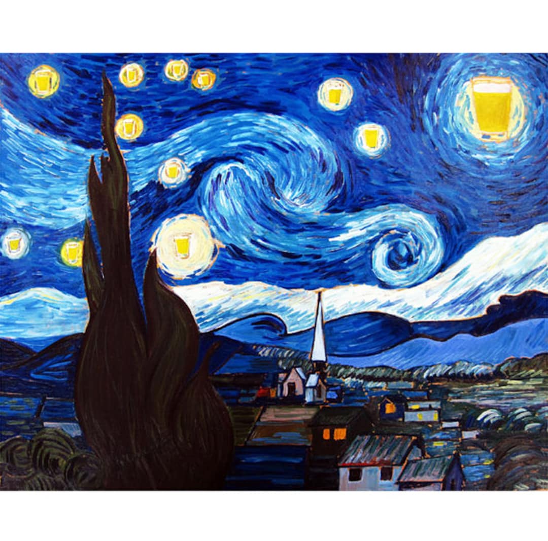 Van Gogh Starry Night, Beer Parody, Funny Beer Poster, 21st Birthday ...