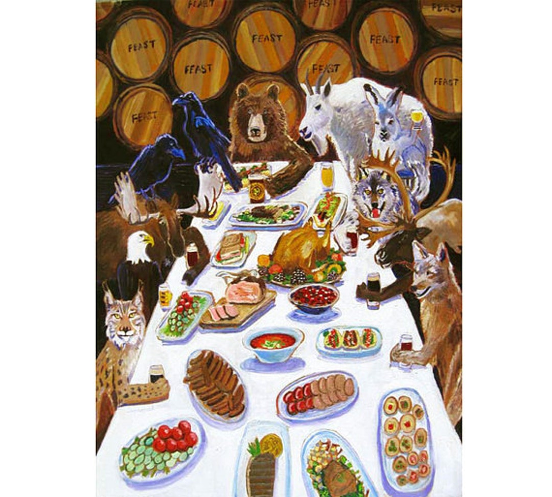Feast Painting Alaska Animals and Beer Food Painting Dining - Etsy
