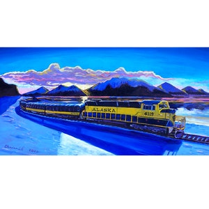 Alaska Railroad Train Print, Turnagain Arm, Alaska Painting, Alaskan ...