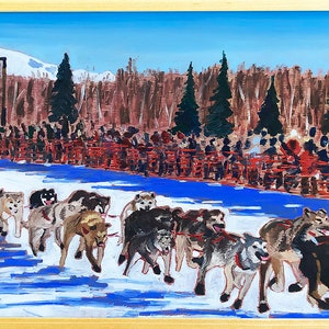 Iditarod Trail Sled Dog Race Start in Willow, Alaska Painting, Trent ...
