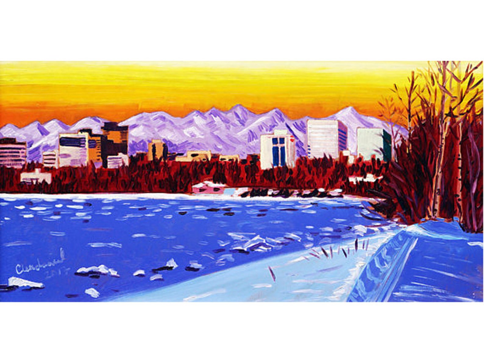 Anchorage Skyline Painting, Alaska Sunset Painting, Tony Knowles ...