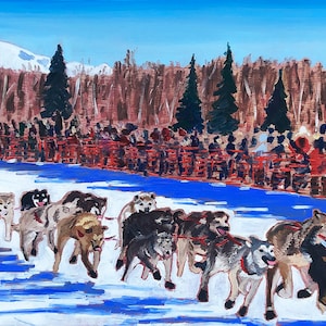 Iditarod Trail Sled Dog Race Start in Willow, Alaska Painting, Trent ...