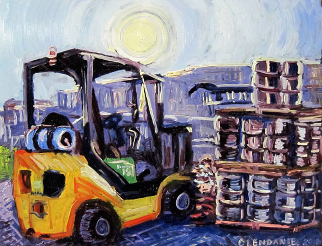 Forklift & Beer Kegs at Brewery Painting, Gift for Boyfriend, Gift for ...