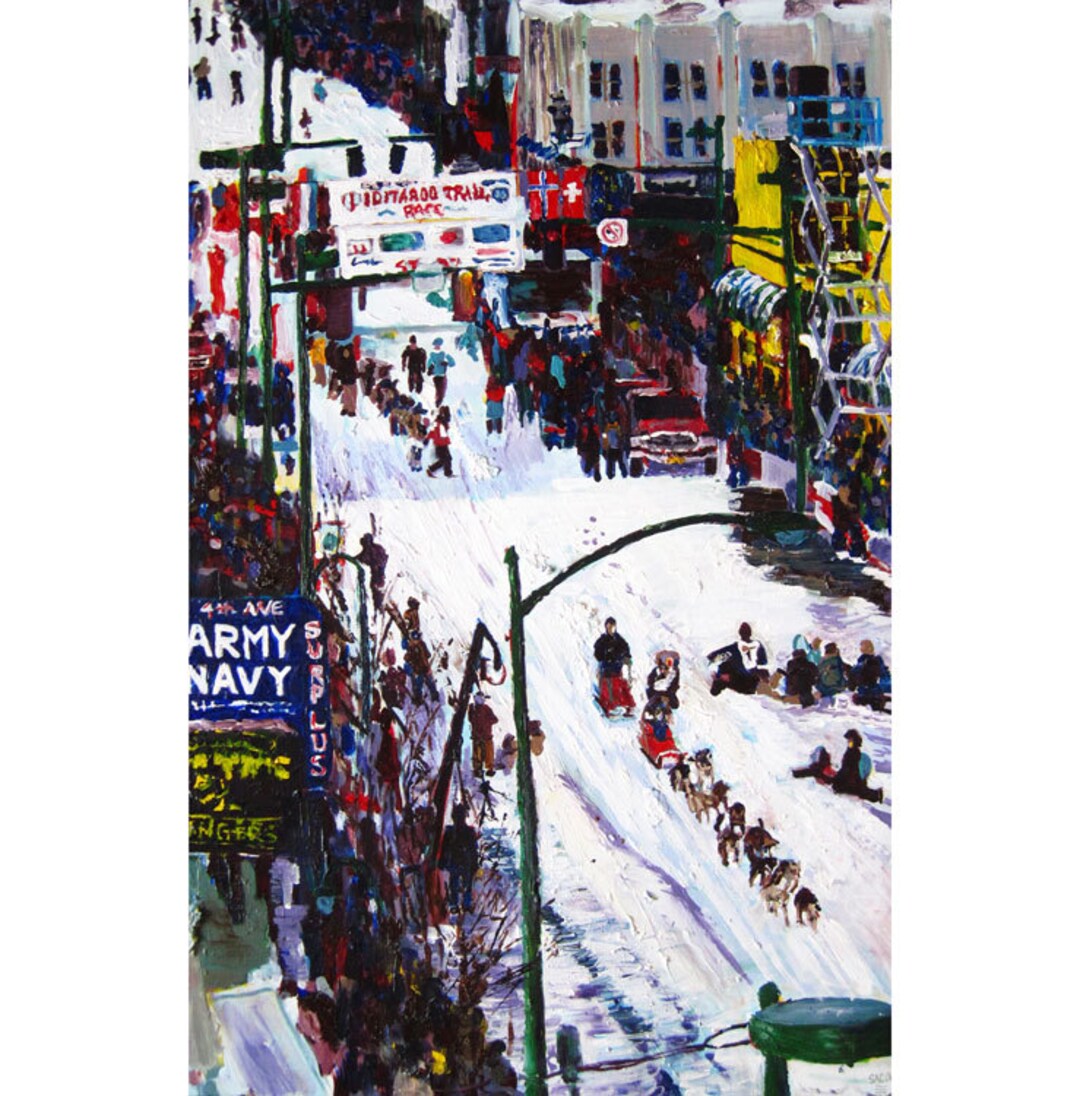 Alaska Painting, Iditarod Poster, Mushing Husky Sled Dogs, Anchorage ...
